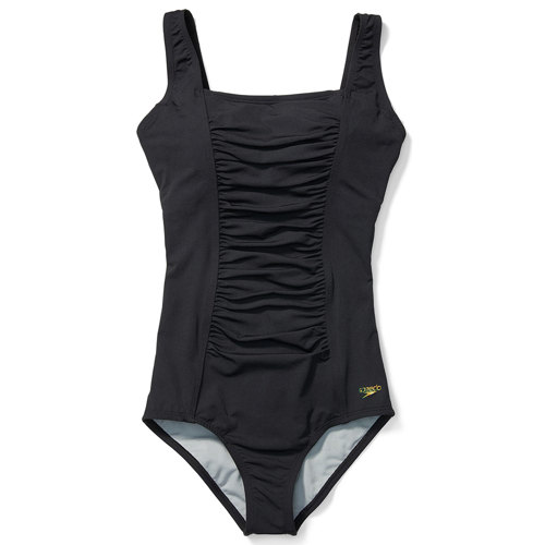 Speedo Solid Shirred Tank One Piece Swimsuit For Women - Scuba