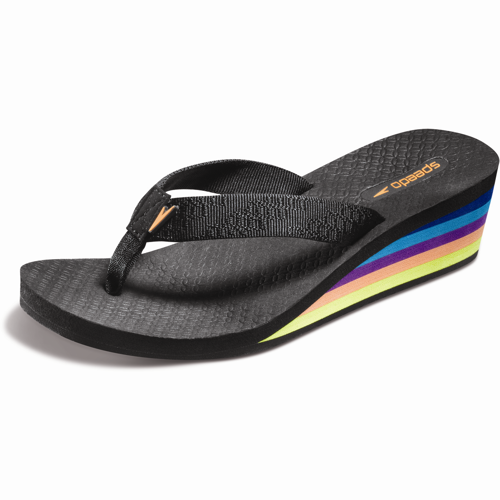 Speedo Women's Mantra Wedge Flip Flops, Black/Deep Lavender - Scuba